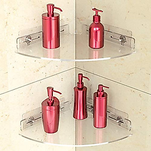 Vdomus adhesive suction sticker for no drilling 2 tier corner shower caddy - transparent