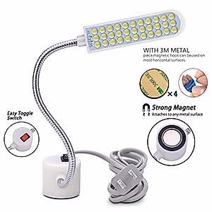 Sewing Machine Light (36LEDs) 8Watt Gooseneck Work Light with Magnetic Mounting Base, White Soft Light for Lathes, Drill Presses, Workbenches (2PACK)
