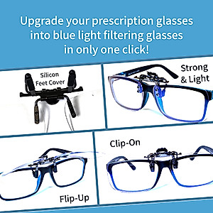 Blue Light Blocking Clip On Glasses Flip-up Computer Gaming Glasses Clip On Prevent Digital Eyes Strain Fatigue Video Gaming Eye Protection Advanced Computer Eyewear