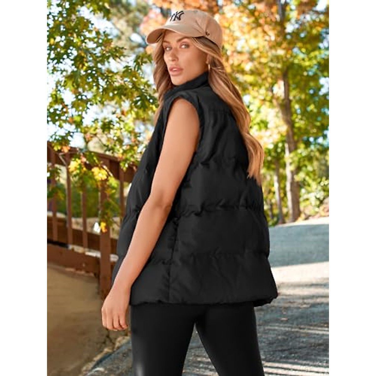 AUTOMET Puffer Vest Women Sleeveless Zip Up Outerwear Warm Puffer Lightweight Down with Pocket Fall Winter Jackets Coats 2025 Black M