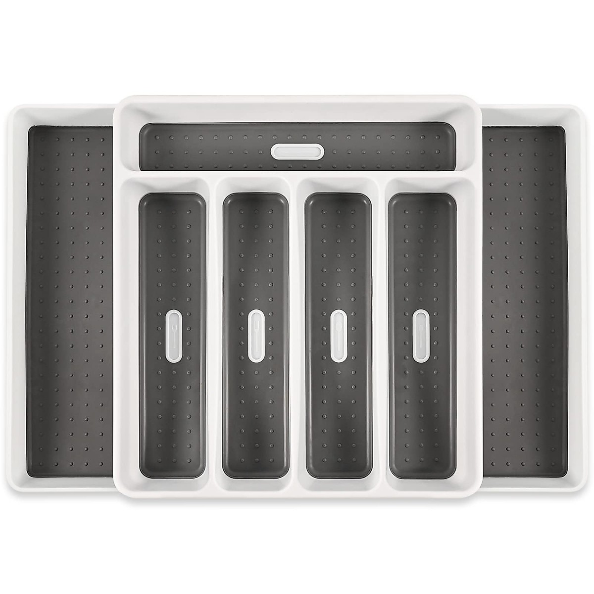 pyntop Kitchen Utensil Knife Drawer Organizer - Expandable Silverware Drawer Organizer with 2-Tier Removable Knife Holder, Adjustable Cutlery Organizer, Large Capacity Kitchen Utensil Tray