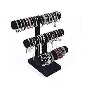 ByKen Jewelry Detachable T Bar Bracelet Display Stand,Bracelet Organizer,Bracelet Holder,Jewelry Display Stand, Long Necklace Bangle Scrunchie Watch Organizer (3 tier, Black