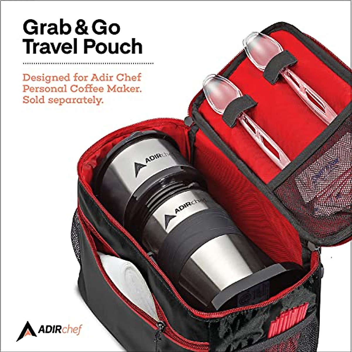 AdirChef Single Serve Mini Travel Coffee Maker & 15 oz. Travel Mug Coffee Tumbler & Reusable Filter for Home, Office, Camping, Portable Small and Compact (Green)