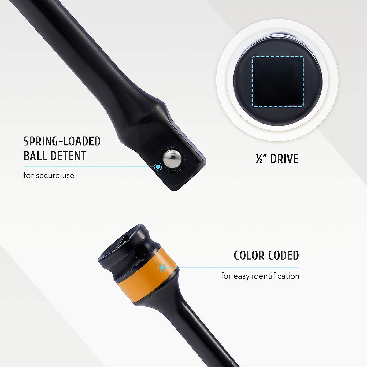 Orion Motor Tech 5pc 1/2" Drive Torque Limiting Extension Bar Set, Torque Extension Tool Set with 8 Inch Torque Sticks for Locking Lug Nuts with 65-140 ft-lb Force, Impact Torque Limiter Set