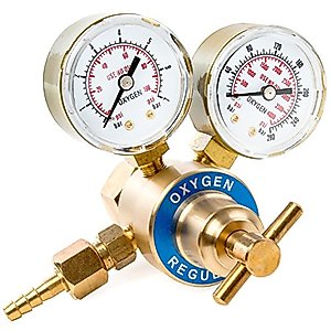 Biltek Dual Gauge Oxygen Solid Brass Regulator for Welding Victor Gas Torch Cutting - CGA540 Rear Mount Fitting (OXYG1)