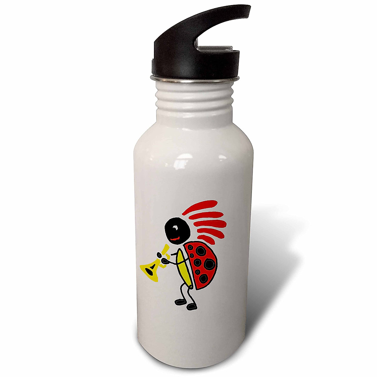3dRose Funny Cool Dancing Ladybug Playing Horn Kokopelli Dancer - Water Bottles (wb-362925-2)