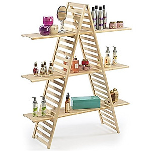 Displays2go Wood A-Frame Shelf, 3 Tiers, Adjustable Shelves, 48" W x 57" H x 14.5" D, Pine (PAN2F3SAUP)