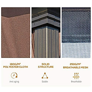 Outsunny 12' x 16' Hardtop Gazebo Canopy with Galvanized Steel Double Roof, Aluminum Frame, Permanent Pavilion Outdoor Gazebo with Netting and Curtains for Patio, Garden, Backyard, Deck, Lawn, Brown