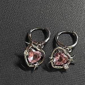 Fuqimanman2020 Y2K Star Heart Necklace Earrings Crystal Aesthetic Pendant Necklace Statement Exquisite Pink Heart Jewelry Set for Women-earrings