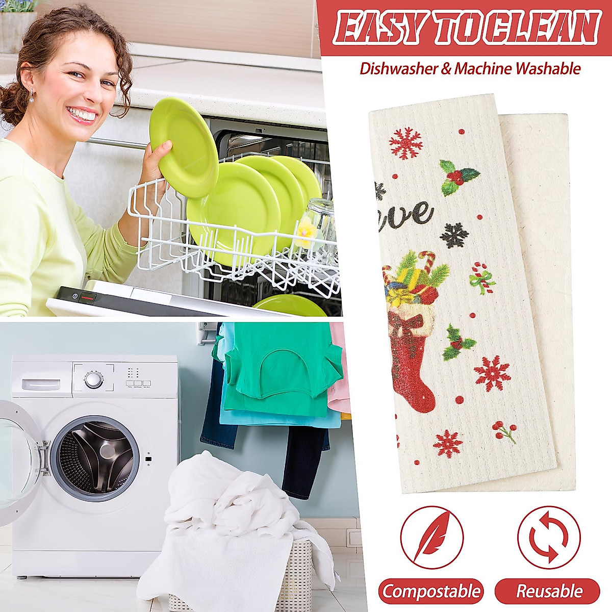 Yinder 9 Pieces Christmas Swedish Kitchen Dishcloths Reusable Swedish Cleaning Cloths Absorbent Fast Dry Kitchen Towels for Kitchen Bathroom Office Wedding Housewarming