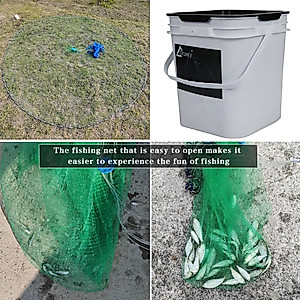 Drasry Saltwater American Green Monofilament Fishing Cast Net Lead Sinker 3/8inch Mesh for Bait Minnows Trap Fish Heavy Duty Throw Net 4FT/5FT/6FT/7FT/8FT Radius Size 4FT Radius