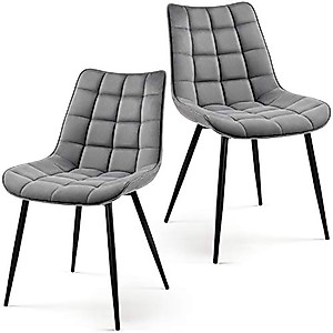 Topeakmart Dining Chairs Armless Fabric Chairs Modern Style Furniture Chairs with Soft Cushion and Metal Legs for Dining Room, Kitchen, Living Room, Hotel, Set of 2, Gray