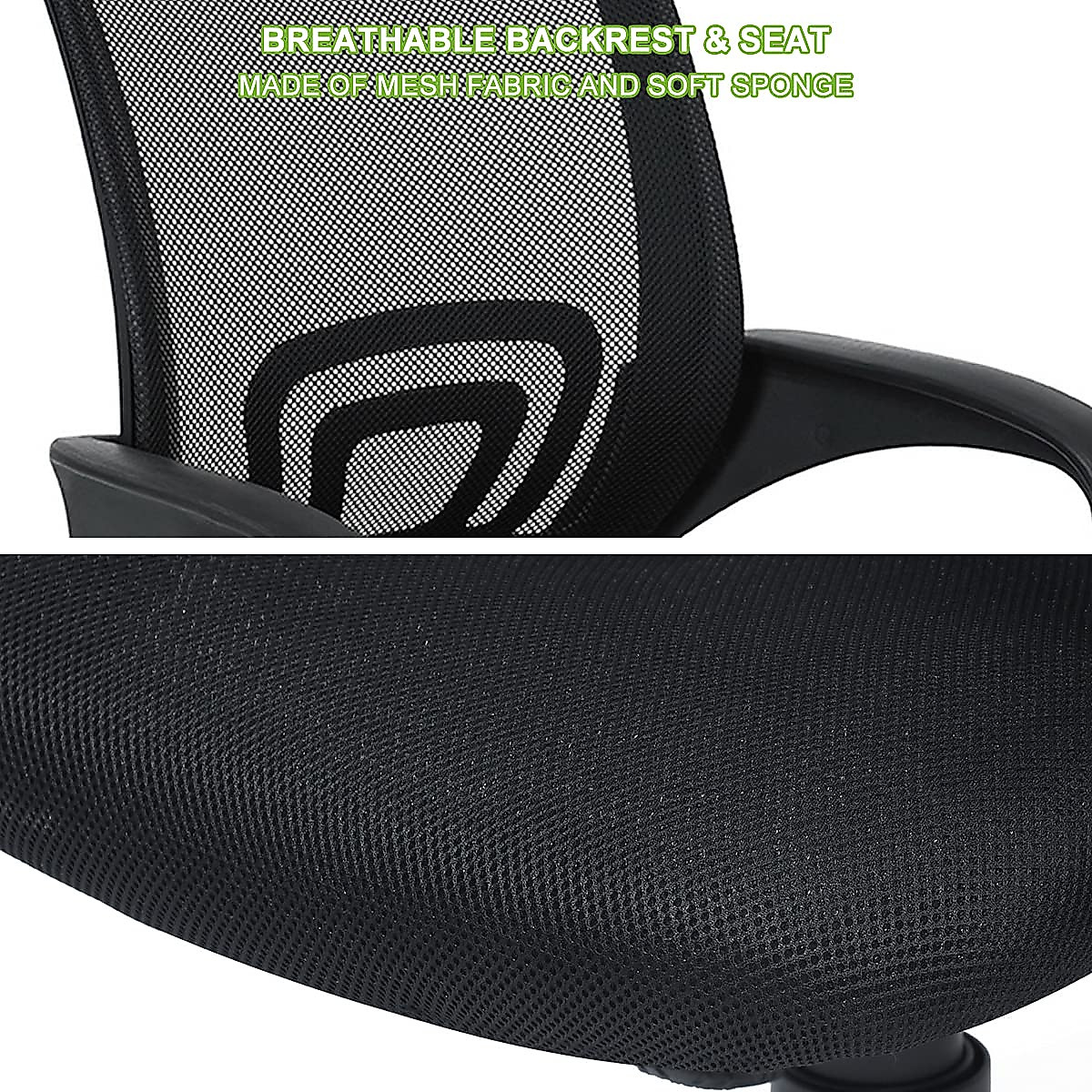 Geniqua Ergonomic Mid Back Support Mesh Computer Task Chair Adjustable Height Rolling Swivel for Work, Home Office, Black