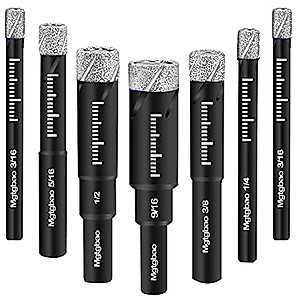 Mgtgbao 7pc Black Dry Diamond Drill Bits Set for Granite Ceramic Marble Tile Stone Glass Hard Materials (not for Wood), Round Shank with 3/16,1/4, 5/16, 3/8, 1/2, 9/16 inch with Storage Case