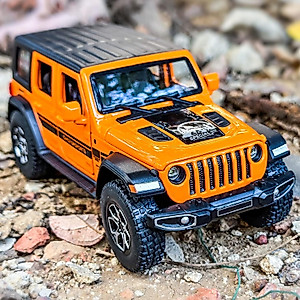 WAKAKAC Compatible for 1/32 Wrangler Alloy Diecast Pull Back Model Car Collectible Gift with Light and Sound Toy Vehicle for Kids Boys Girls Toddler Christmas Birthday Gift Orange