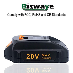 Biswaye 2-Pack 20V Lithium Battery WA3525 4.0Ah Compatible with Worx WA3575 20V PowerShare Battery WA3520 WA3578 WG163 WG170.9 WG545.6 WG261.9 WG184 WG154