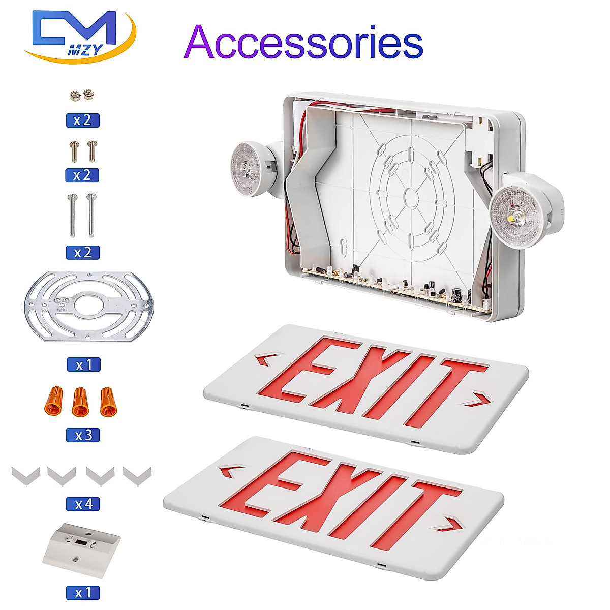 CMMZY Red Exit Sign with Emergency Light, Two Adjustable Head,Exit Sign with Battery Backup,US Standards,UL Certified,Exit Sign Combo for Business,AC 120/277V,2 Pack