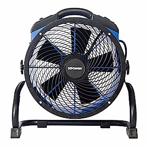 XPOWER FC-300 Heavy Duty Industrial High Velocity Whole Room Air Mover Air Circulator Utility Shop Floor Fan, Variable Speed, Timer, 14 inch, 2100 CFM, Black, Blue
