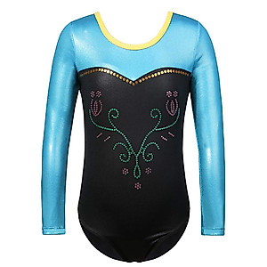 XFGIRLS Long Sleeve Leotards for Girls Gymnastics Biketards Kids Glitter Ballet Dance Unitards 11-12Y