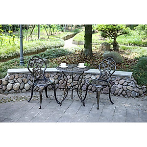 C/G 3 Piece Bistro Set,Outdoor Patio Set,Anti-Rust Cast Aluminum Bistro Table Set for Park Yard Front Porch Furniture(Antique Copper)