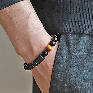 LAKIYOYO Zodiac Bracelet for Men Women Adjustable Natural Black Onyx Stone Bracelet 8mm 10mm Star Sign Constellation Horoscope Bracelet Gifts(pisces 1)