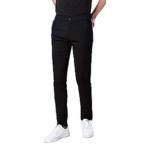 Plaid&Plain Men's Skinny Stretchy Khaki Pants Colored Pants Slim Fit Slacks Tapered Trousers 819 Black 32X30