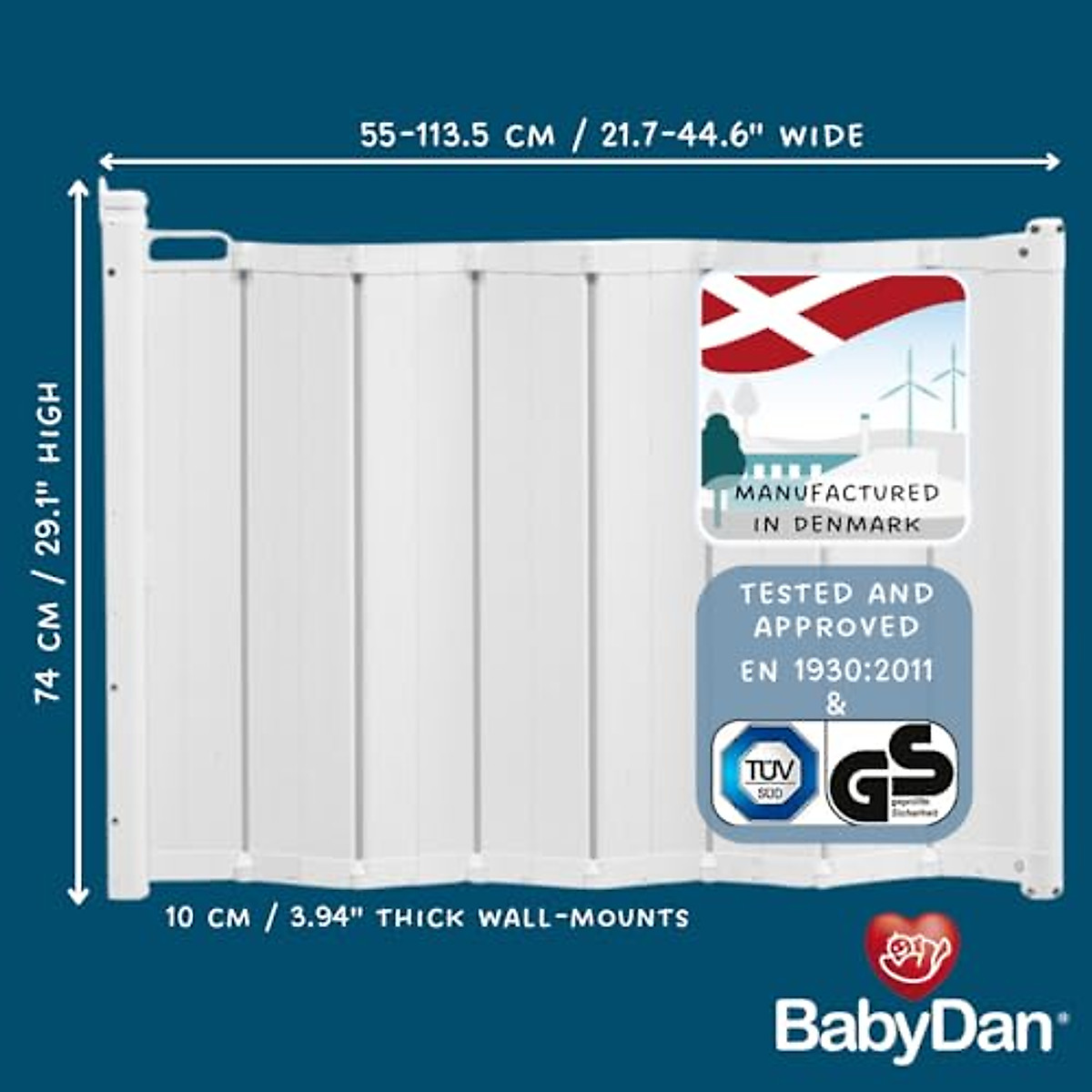 BabyDan Guard Me Retractable Safety Gate Extra Wide 25-44.6" - White
