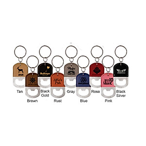 Personalized Leather Bottle Opener Key Chain Laser Engraved (Brown) Front Engraved