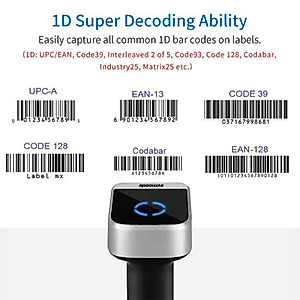 Wireless Bluetooth Barcode Scanner with Base.USB 2.0 Wired Barcode Imager Automatic Barcode Reader Handhold Scanner.with USB Cable for Laptops.Computers.Cashier.POS