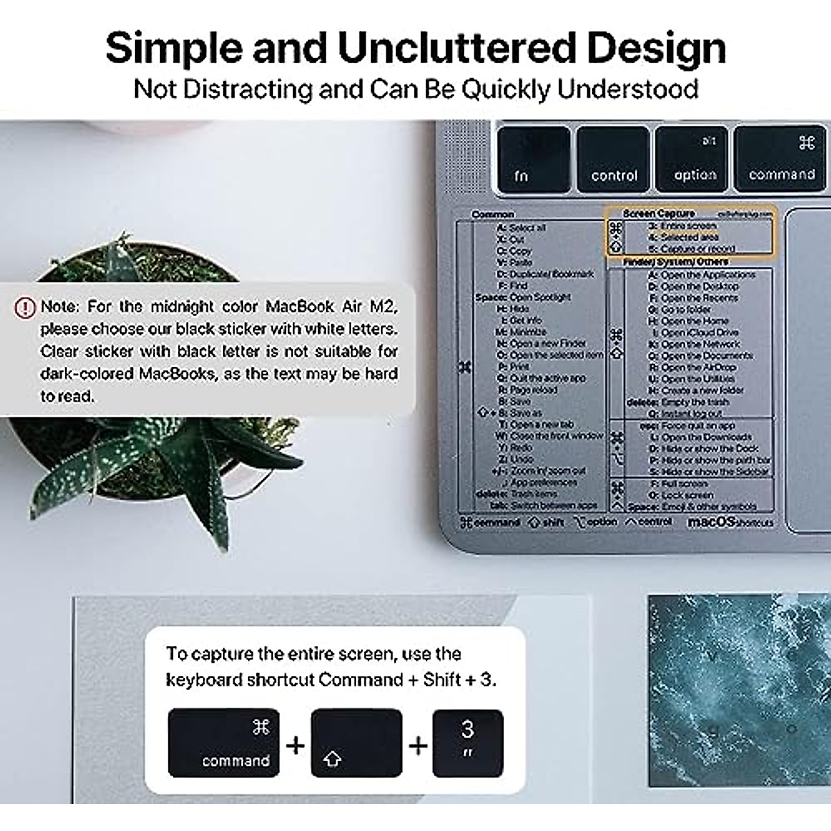 Afterplug Ultra-Thin Keyboard Cover (US ANSI) + Mac OS Shortcuts Sticker for M2 M3 MacBook Air 13" & 15" and M1–M4 MacBook Pro 14" & 16" – Clear Cover; Clear Sticker for Light-Colored MacBooks