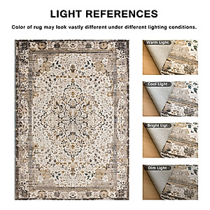 Rineflo-5'x7' Area Rugs,Machine Washable Rug for Living Room Dinner Room Bedroom,Bohemian Style Soft Non Slip Rug Carpet,Oriental Vintage Low Pile Large Area Rug (Brown, 5'x7')