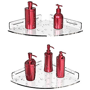 Vdomus 2 Pack Acrylic Bathroom Shelves, No Drilling Adhesive Bathroom Transparent Floating Shower Corner Shelf, Shower Shelves for Tile Walls, Shower Organizer Bathroom Storage
