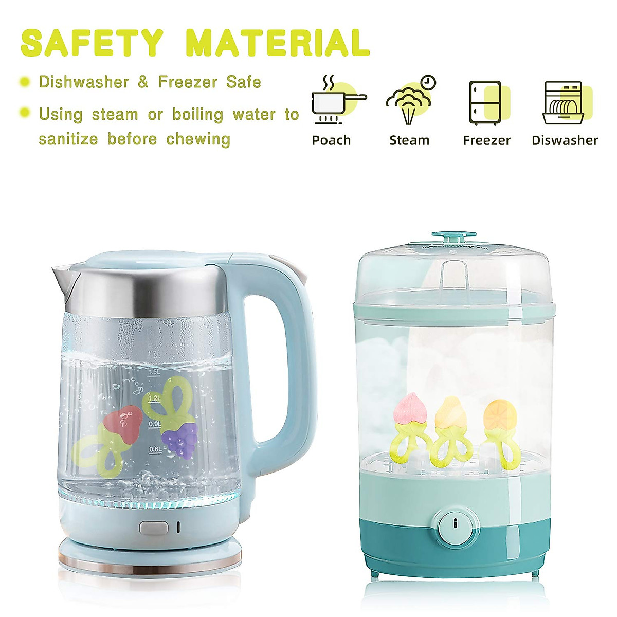 SHARE&CARE BPA Free Silicone Fruit Baby Teether Toys Baby Teething Toys with Storage Case, for 3 Months Above Infant Sore Gums Pain Relief(5 Fruit Trees)