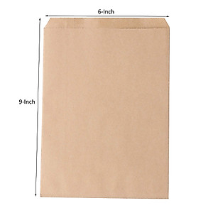 Z ZICOME 100 Pcs 6"x9" Flat Plain Brown Paper Bags for Gift Card, Jewelry Merchandise, Candy Cookies, Doughnut, Party Favor, Sandwich