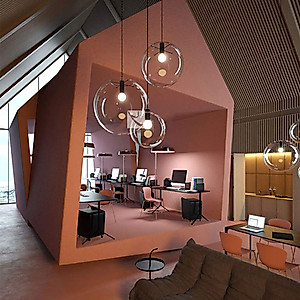 H XD GLOBAL E27 Industrial Clear Glass Globe Shade Pendant Lighting Modern Kitchen LOFT Hanging Light-1 Light (30cm)