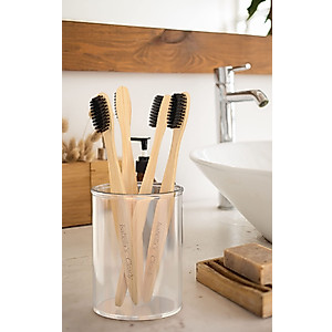 Clearly Bamboo Toothbrush Set | Extra Soft Charcoal Infused Bristles, Eco Biodegradable Wood, BPA Free Vegan Nylon | Great for Teeth Whitening, Sensitive Gums, Adults, Kids (Family Pack of 4)