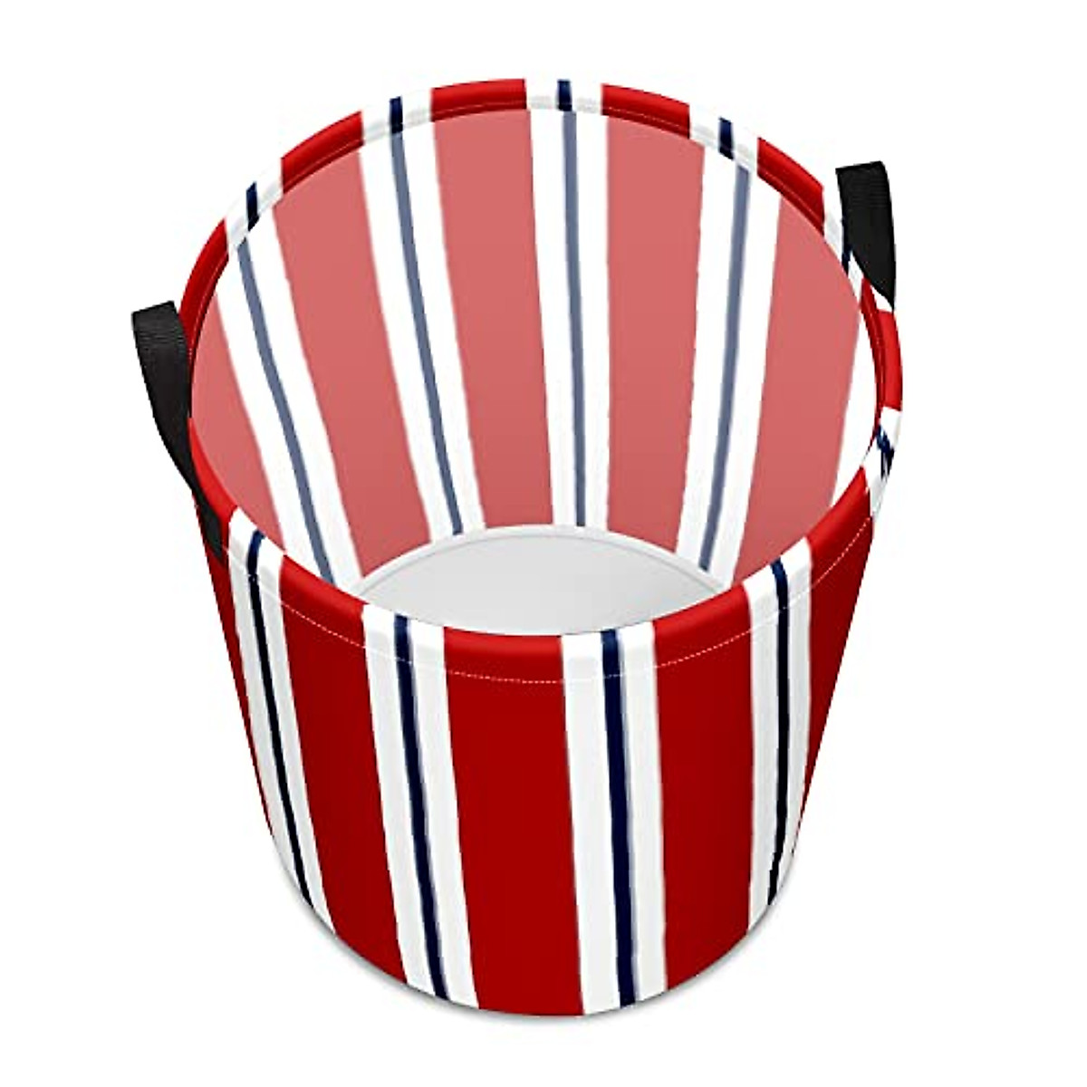 Waterproof Foldable Laundry Hamper with Handles Nautical Blue Red White Striped Round Dirty Clothes Laundry Basket Storage Bin Organizer for Toy Collection