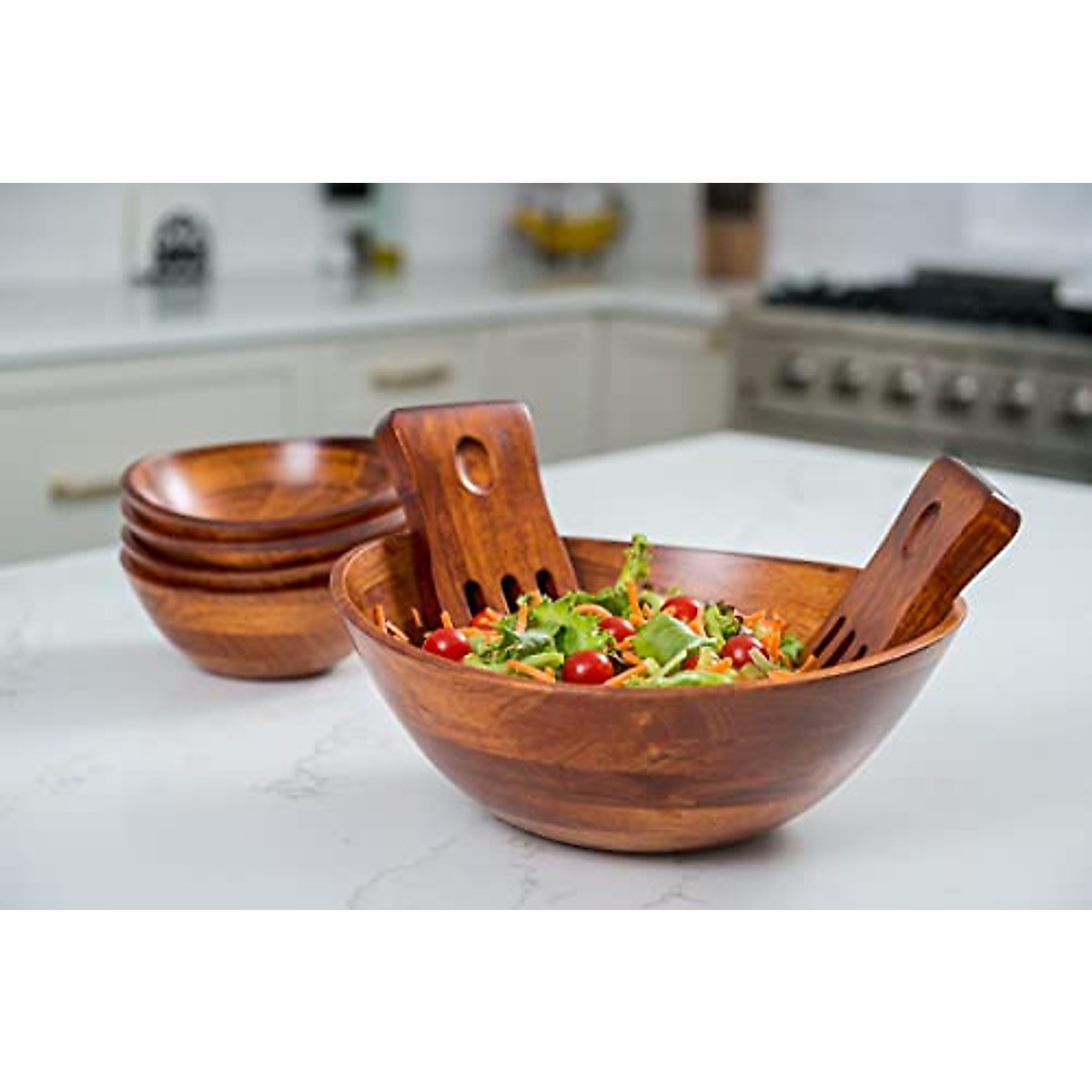 Lipper International Cherry Finished Salad Hands, 3.75" x 6.75" x 1.88", One Pair