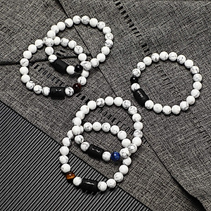 MAOCEN Zodiac Bracelet for Men Women 8mm 10mm White/Black Stone Lucky Blessing Beaded Star Sign Constellation Horoscope Bracelet Fashion Jewelry Gifts (6.5, Taurus)