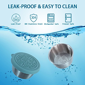 Salad Dressing Container To Go, 6x1.6oz Dressing Sauce Containers for Lunch Box, Stainless Steel Small Condiment Containers with Lids, Reusable Dip Sauce Cups with Lids, Leakproof Condiment Cups