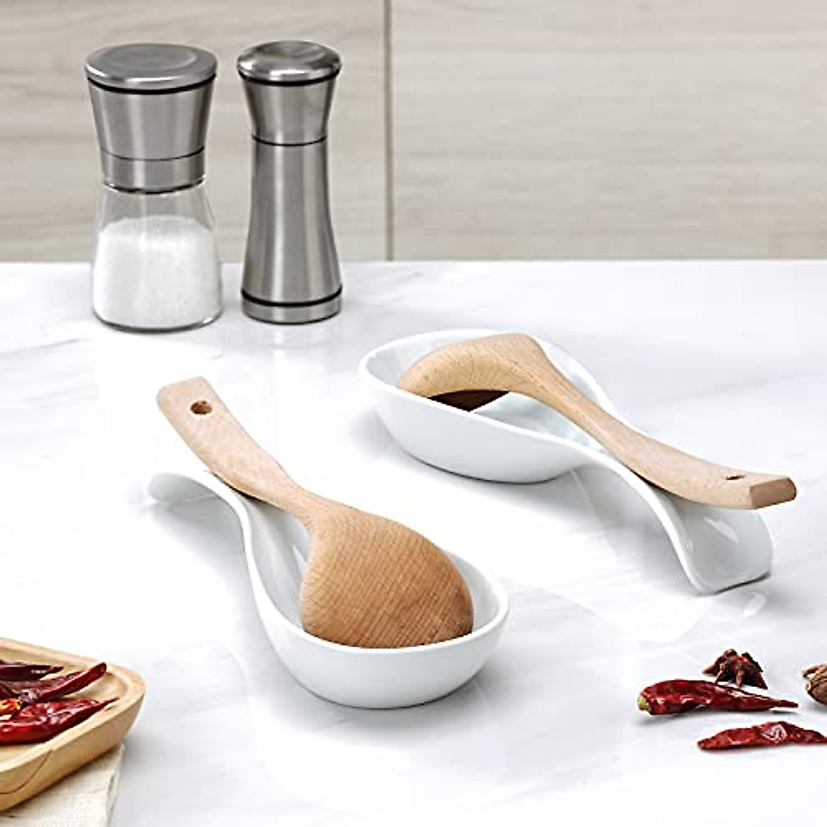 Yedio Porcelain Spoon Rest for Cooking, 2 Piece White Spoon Holder for Kitchen Counter, 9.5 Inch Large Spoon Rest for Cooktop