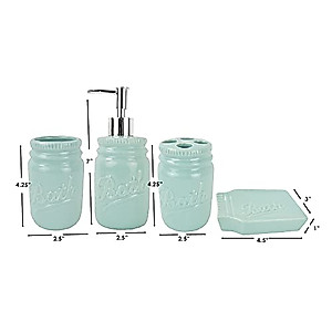 4-Piece Ceramic Mason Jar Bathroom Set (Mint), by Home Basics Beautiful and Contemporary Design Bathroom Accessory Sets Bath Accessories for Bathroom