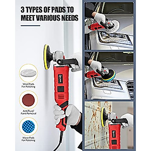 SILVEL Buffer Polisher, 1600W 7 Inch/6 Inch Rotary Car Buffer Polisher Waxer, 7 Variable Speed 1000-3500 RPM, Detachable Handle for Car, Boat Sanding, Polishing, Waxing