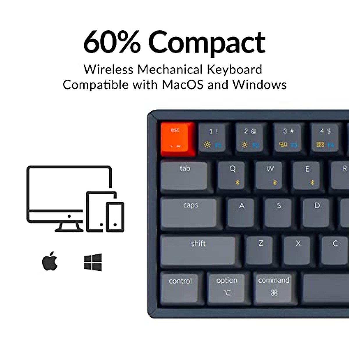 Keychron K12 60% Layout Bluetooth Wireless/Wired Hot-swappable Mechanical Keyboard with Optical Red Switch, Compact 61 Keys RGB Backlit Keyboard Aluminum Frame Compatible with Mac Windows