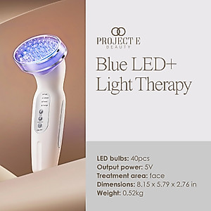 Blue LED+ Acne Light Therapy by Project E Beauty | Anti-Acne Skincare | Reduce Dark Spots & Scars | Calm Inflammation & Sensitive Skin | Remove Blemishes | For Skin Rashes & Oily Skin