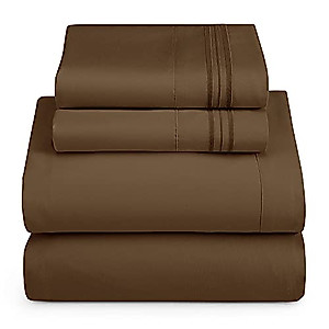 Clara Clark California King Sheets Set, Deep Pocket Bed Sheets for Cal King Size Bed - 4 Piece Bed Sheet Set, Extra Soft Bedding Sheets & Pillowcases, Chocolate Brown Sheets Cal King