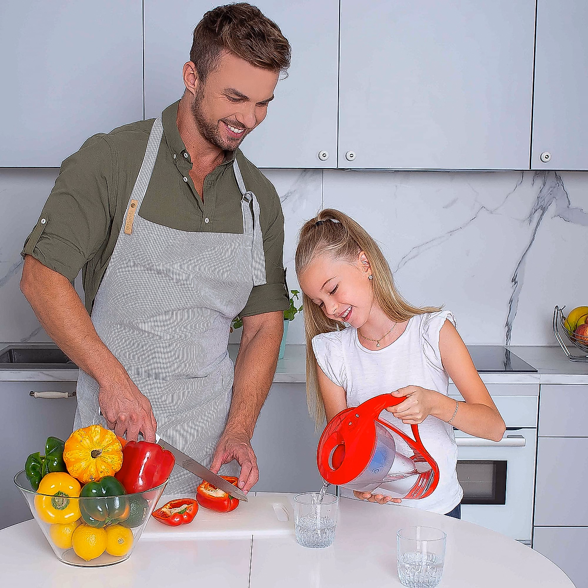 DAFI LED Glass Water Filter Pitcher 64 oz with Alkaline Filter + 3pack Alkaline Filters | Filters Compatible with Brita | Water Purifier Filter Jug Water Purifer | Water Cartridges | Red