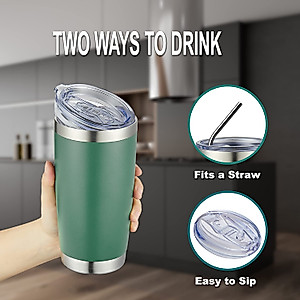 COMOOO 20oz Double Wall Vacuum Insulated Travel Mug, Stainless Steel Tumbler with Lid and Straw Durable Powder Coated Insulated Coffee Cup for Cold & Hot Drinks（Dark Green, 1 Pack）