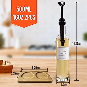 Coffee Syrup Dispenser Set, Coffee Bar Accessories, 500ml Glass Syrup Bottle Set with Labels, Silicone Funnels, Bamboo Tray (Gold)