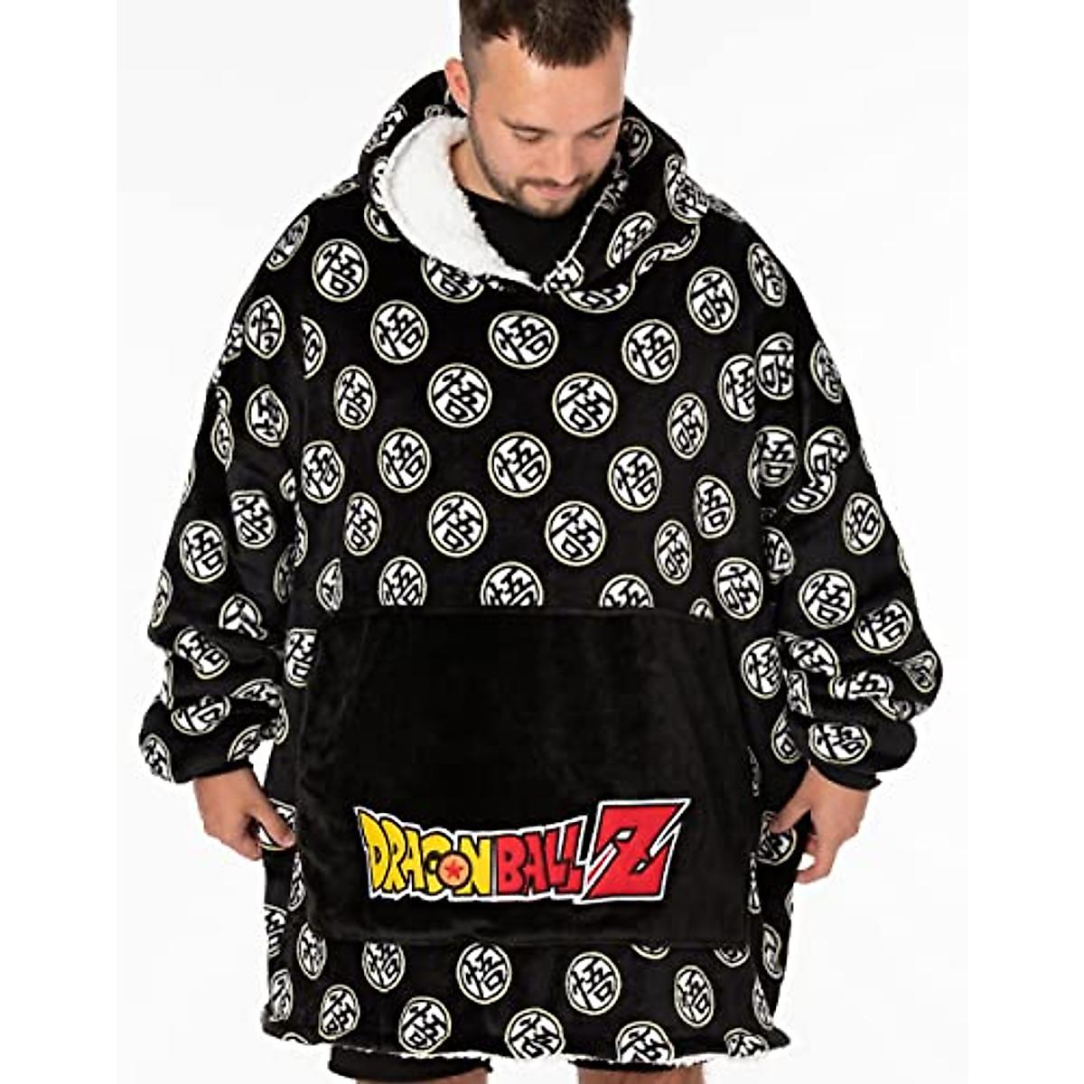 Dragon Ball Z Oversized Blanket Hoodie Adults Mens Womens Sherpa Fleece One Size Black